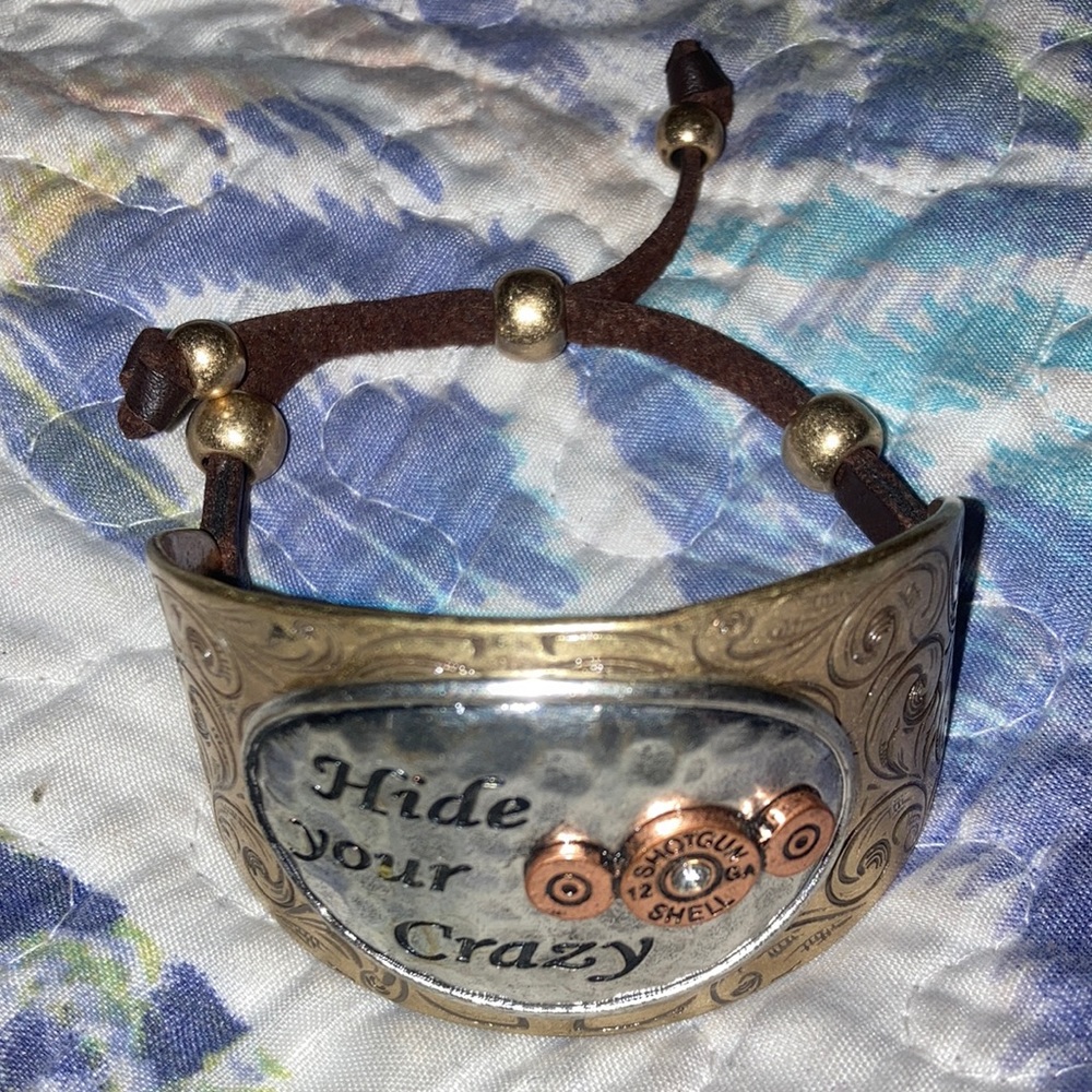 Hide Your Crazy Shotgun Shell Adjustable Cuff Bracelet - Gem